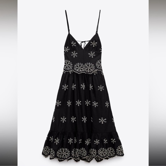 Zara | Dresses | Zara Embroidered Midi Dress Nwt Size Xxl Navy Blue And White | Poshmark